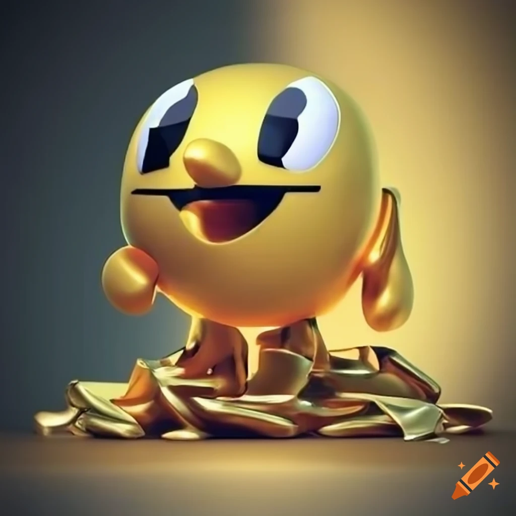 Pacman standing in a pile of gold coins on Craiyon