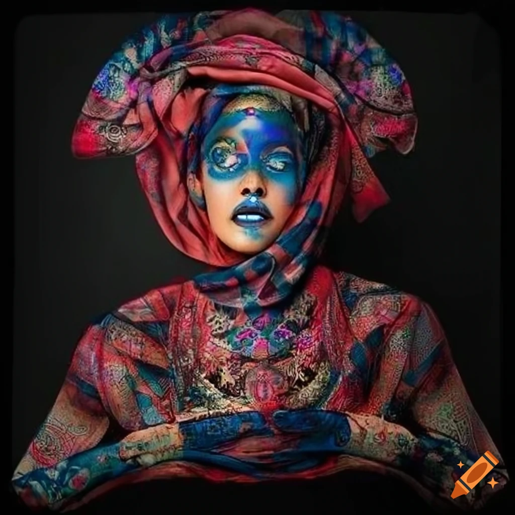 Curious black scarf with intricate patterns in avant-garde style on Craiyon