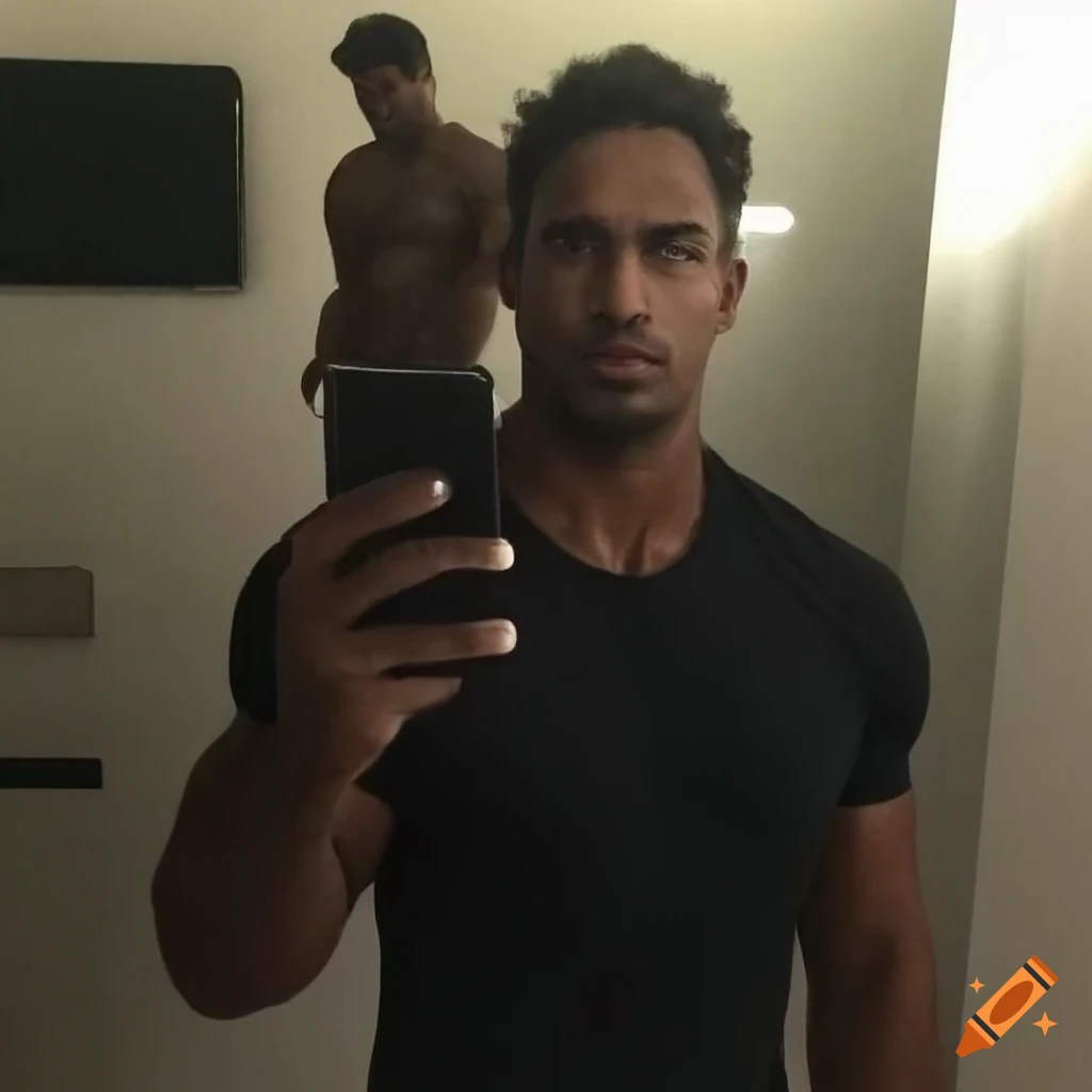 Swarthy ruggedly handsome man taking a selfie on Craiyon