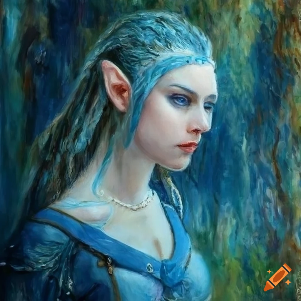 Medieval Elf ice sorceress with fur beast in a vibrant forest setting ...