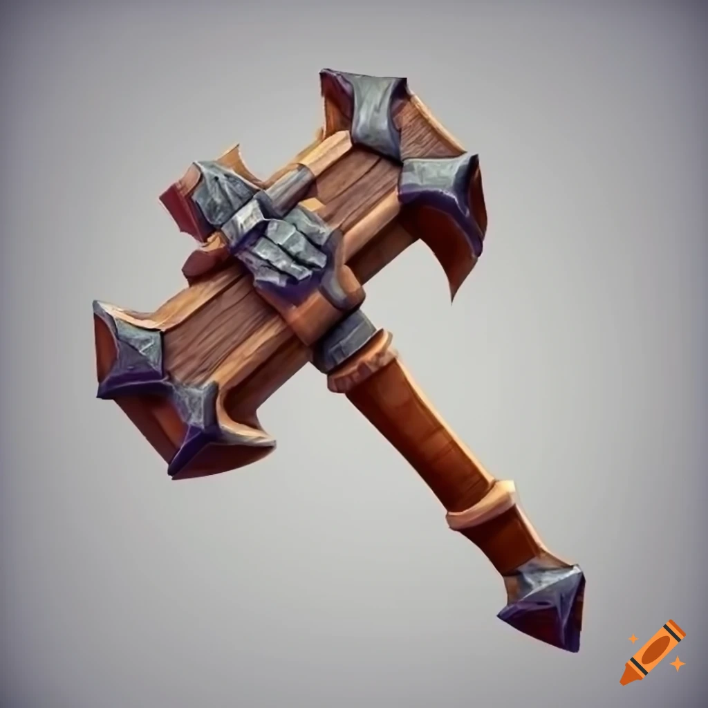 Wooden stylized fantasy hammer weapon on Craiyon
