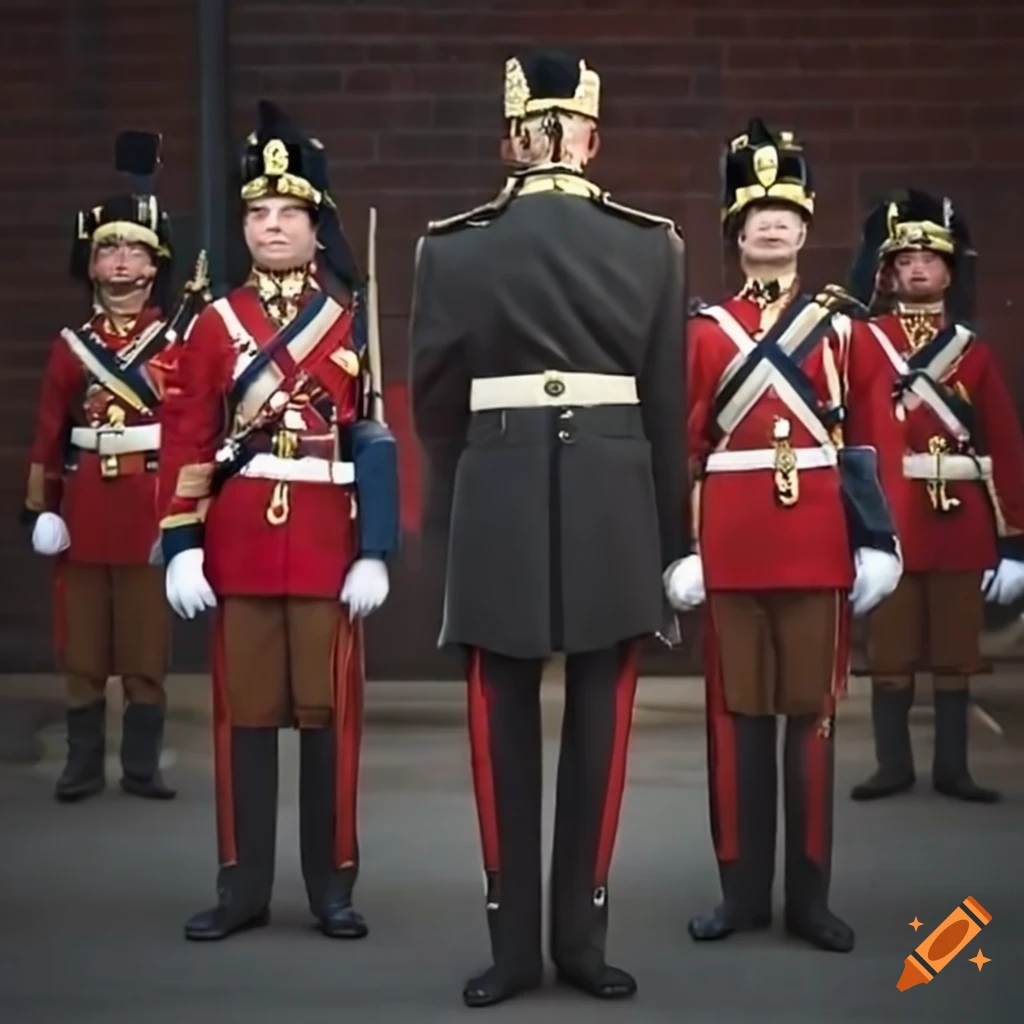 Elite British soldiers in ceremonial uniforms standing in formation on ...