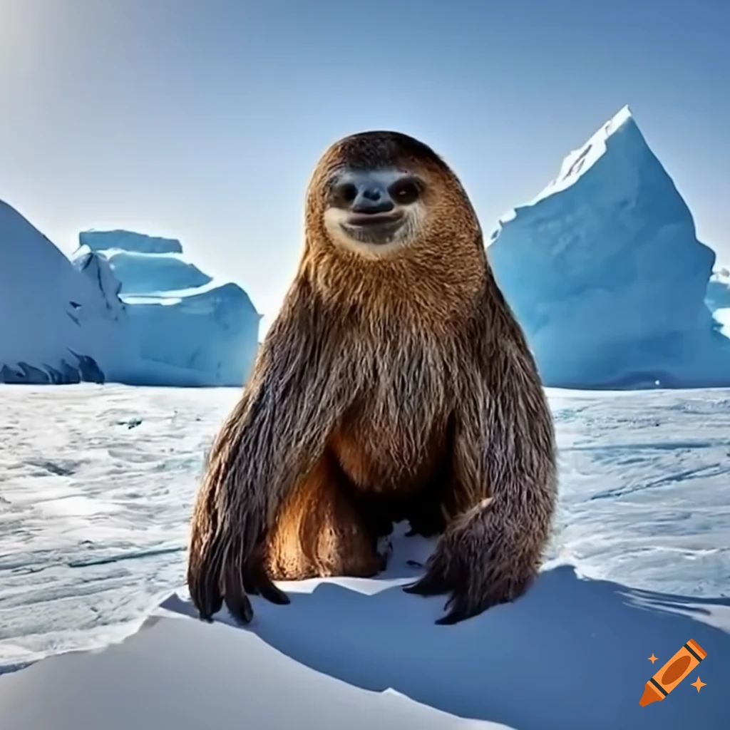 Giant sloth skiing near an igloo in antarctica on Craiyon