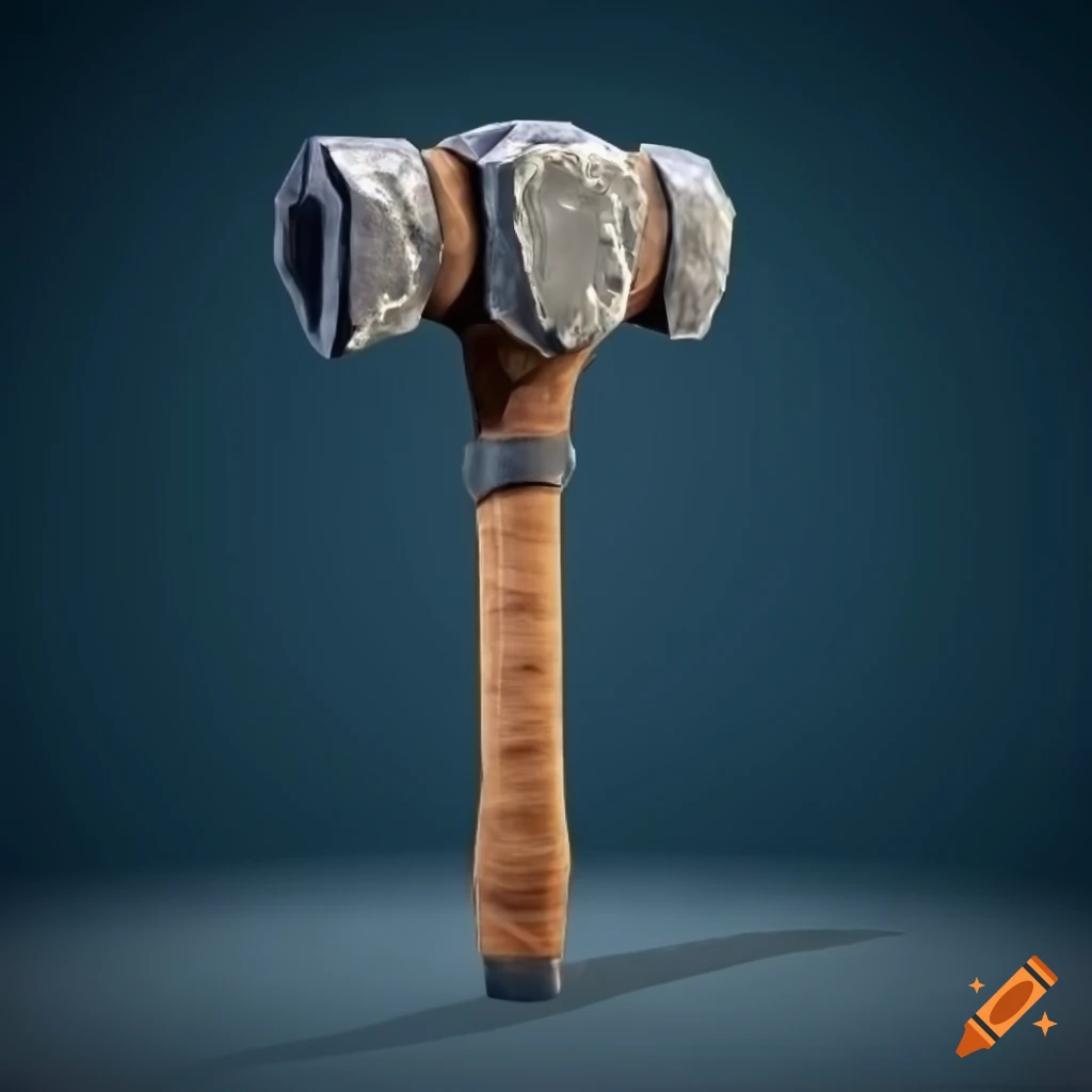 Stone hammer with wooden handle in a stylized fantasy design on Craiyon