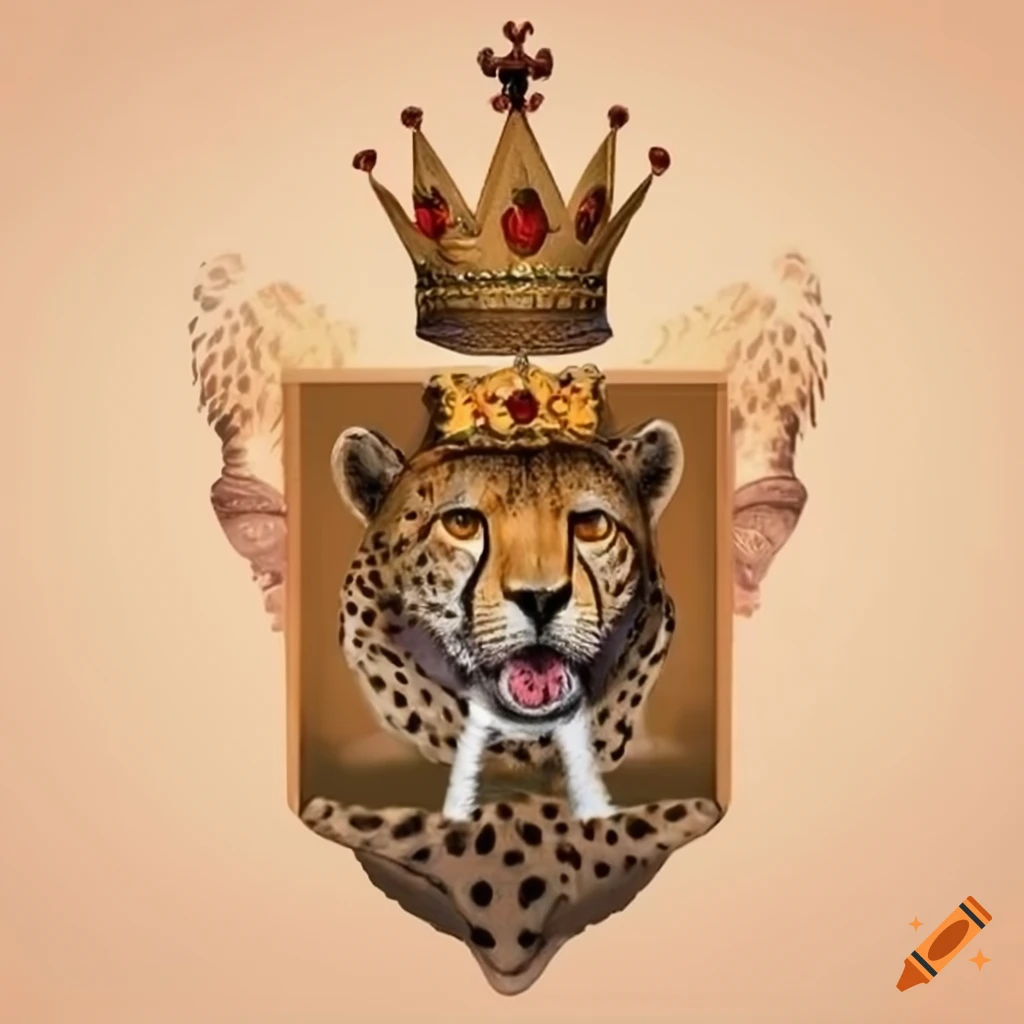 Cheetah with an ankh and crown in a crest design on Craiyon