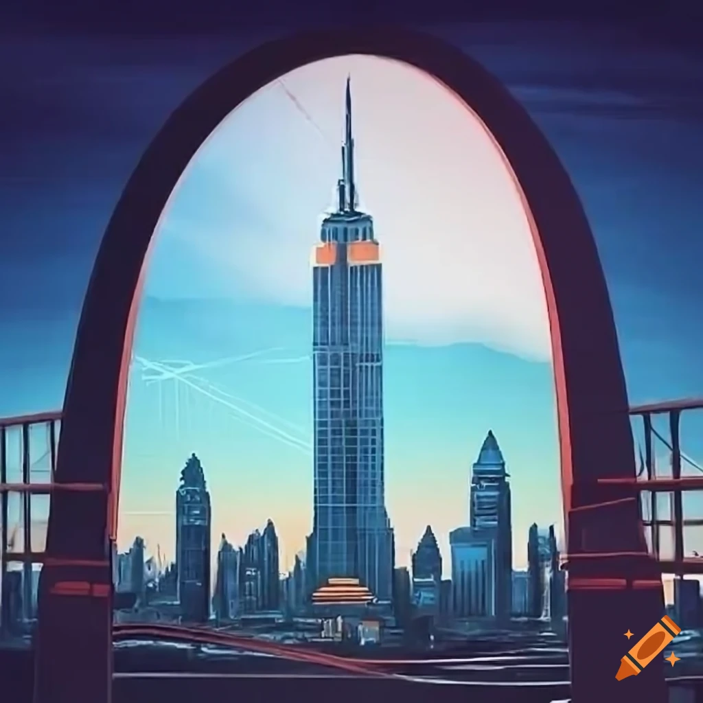 Realistic painting of iconic city buildings including the empire state ...