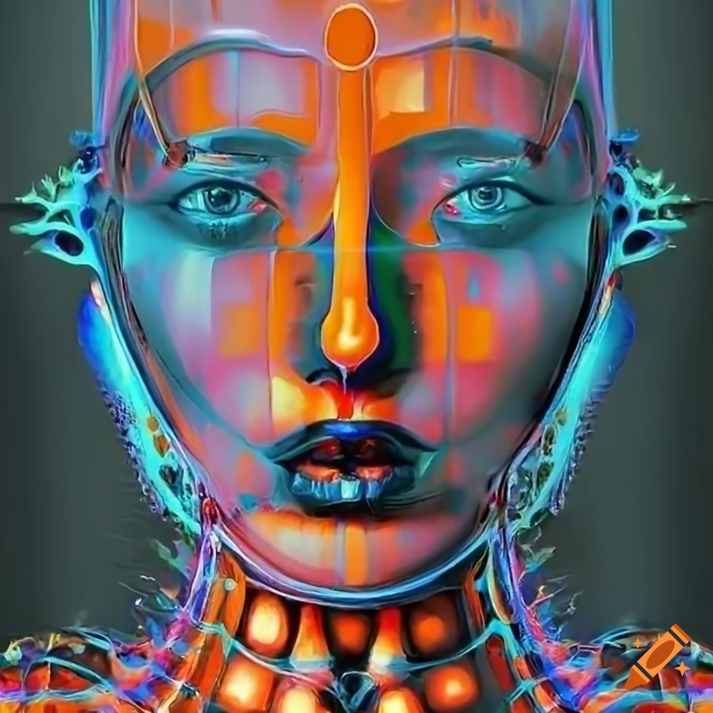 Biomechanoid woman face with metallic surfaces in abstract style on Craiyon