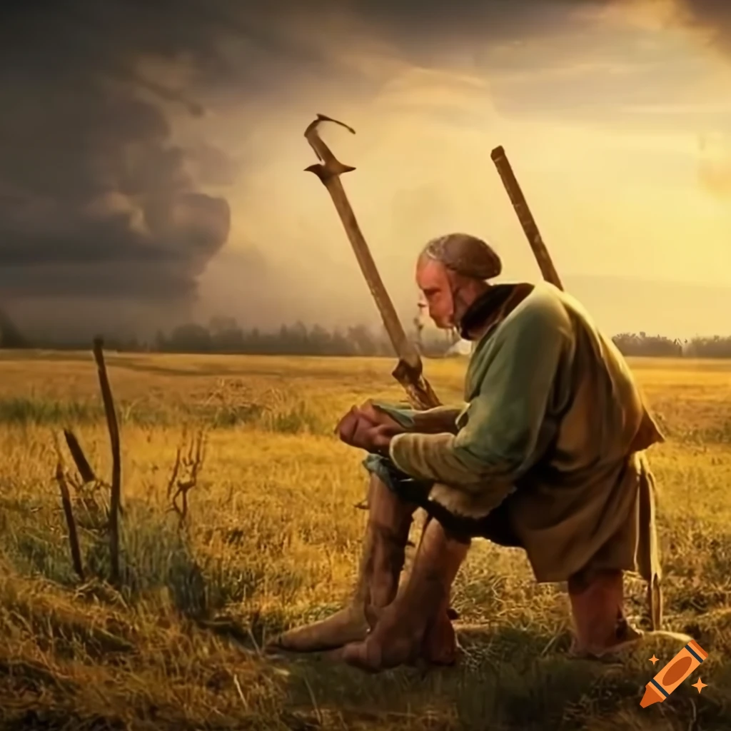 Medieval peasant working in a field on Craiyon
