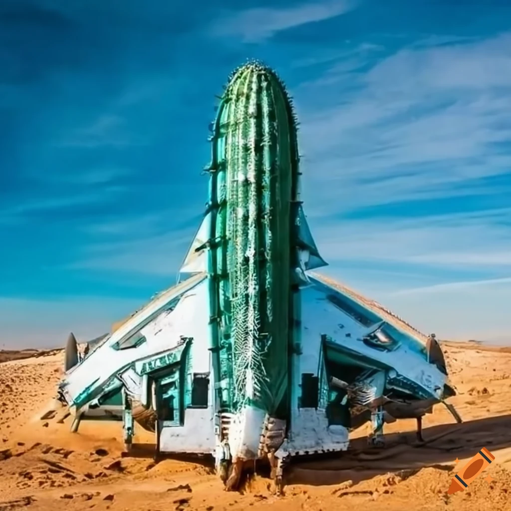 Unique spaceship design with cactus texture and spiked wings on Craiyon