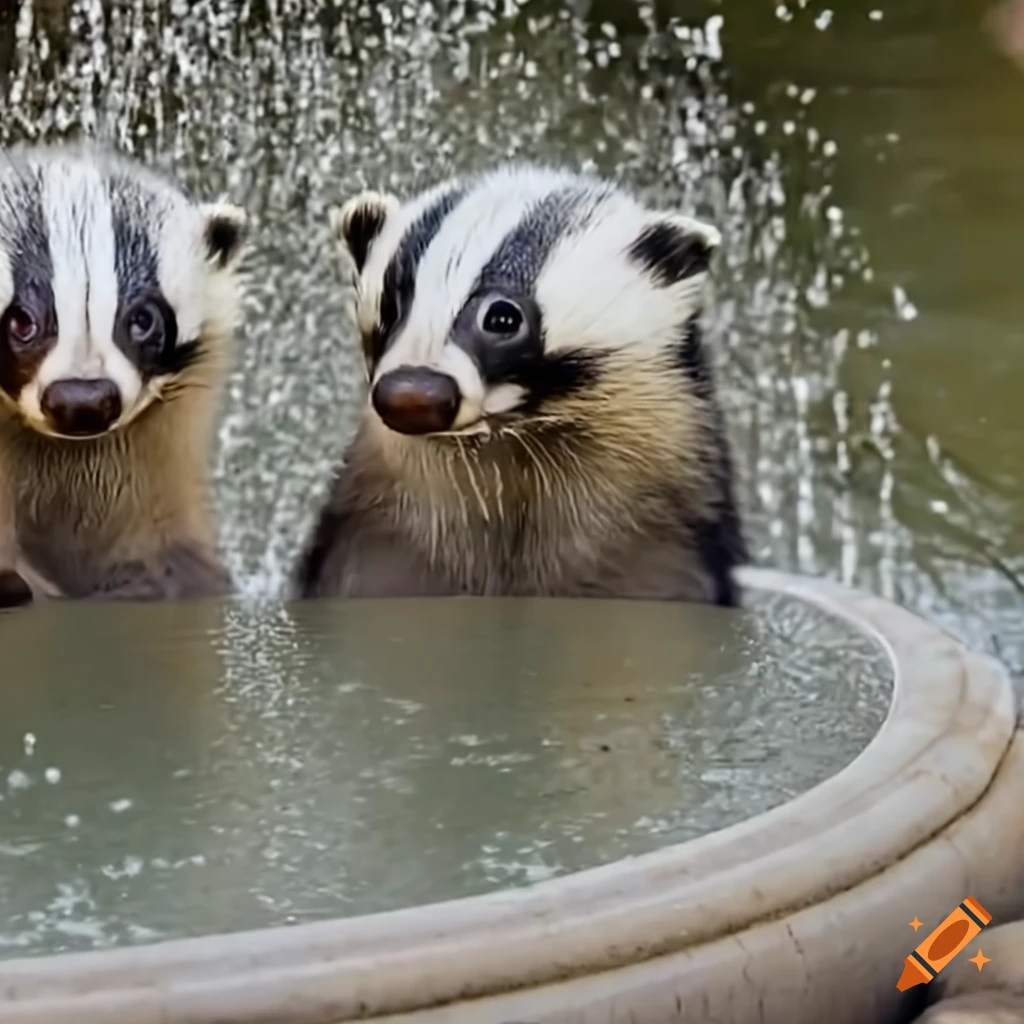 Group of badgers around a city fountain in Kansas City, Missouri on Craiyon