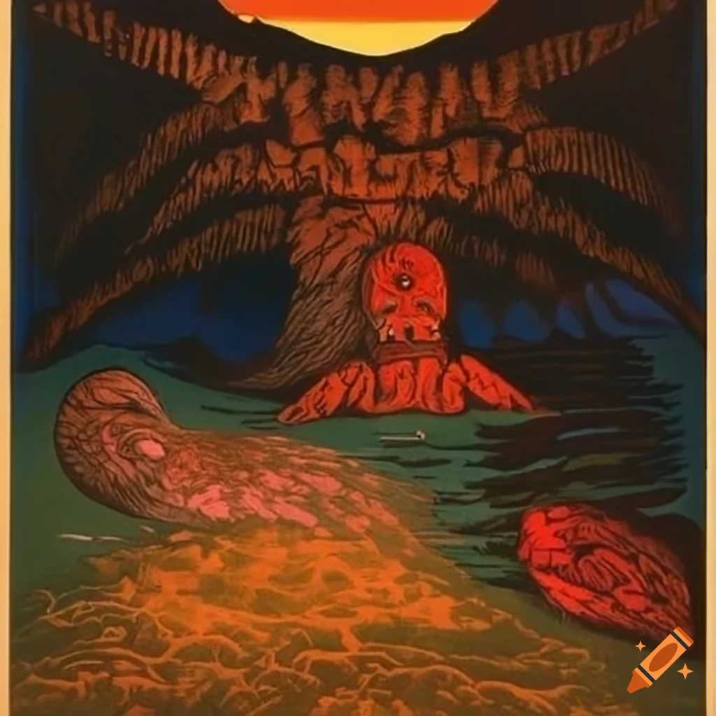 Colorful serigraph with native salish motifs and spirit masks on Craiyon