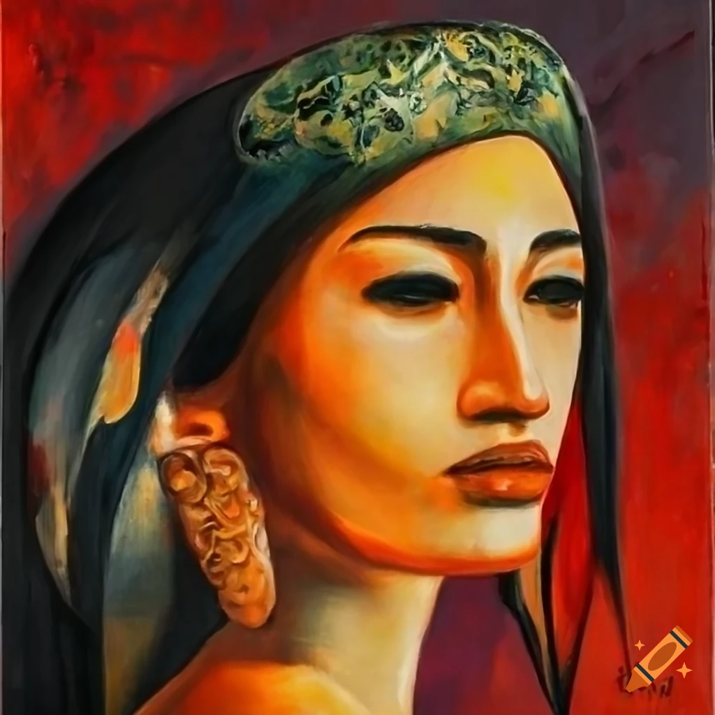 Art deco oil painting in colorful oriental east asia inspired style on ...