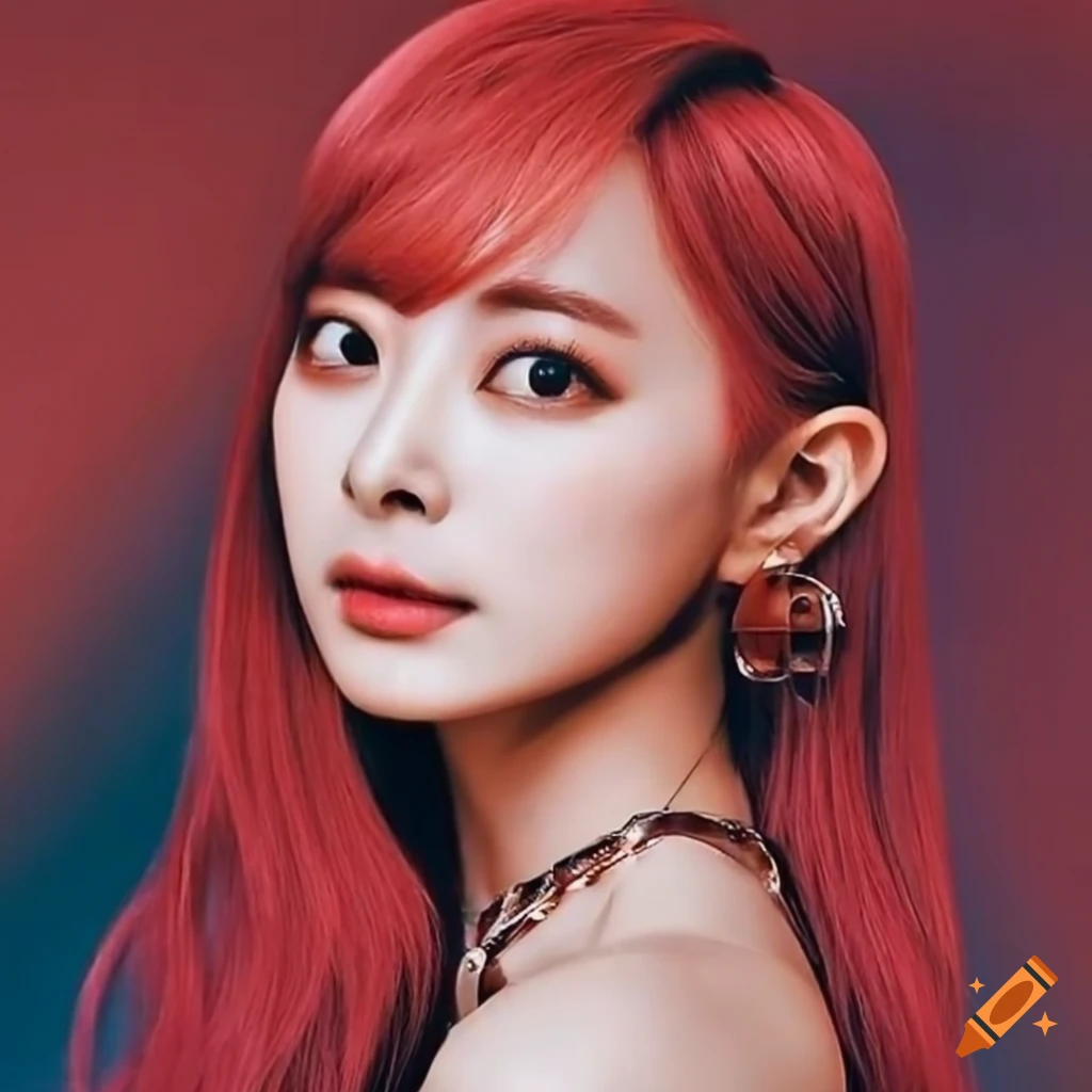 Twice Tzuyu with coppery red hair color on Craiyon