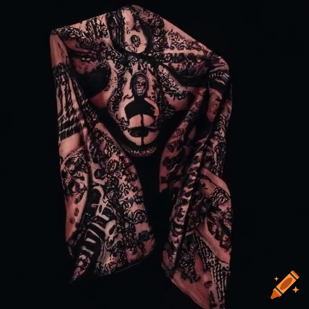 Curious black scarf with intricate patterns in avant-garde style on Craiyon