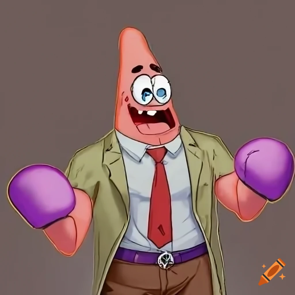 Patrick Star in formal attire with boxing gloves and stylish ...