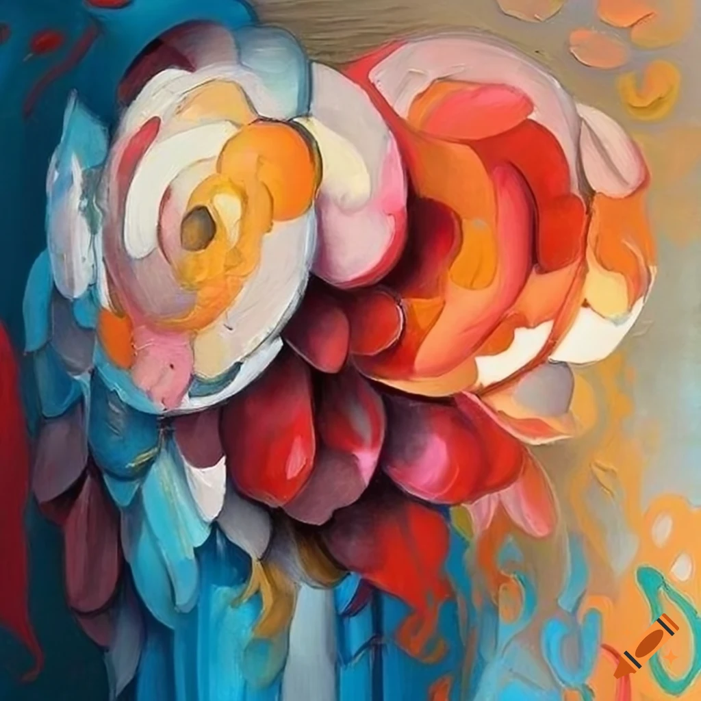 Vintage abstract flower modern art oil painting on Craiyon