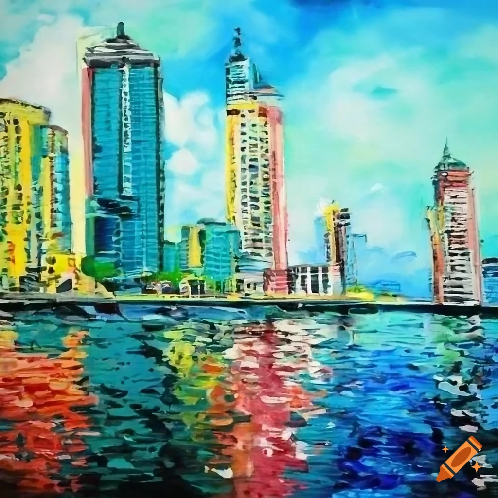 Acrylic painting of pulau rintis, malaysia with beautiful buildings ...