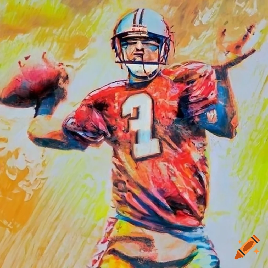 Nfl quarterback throwing a long pass in a game on Craiyon