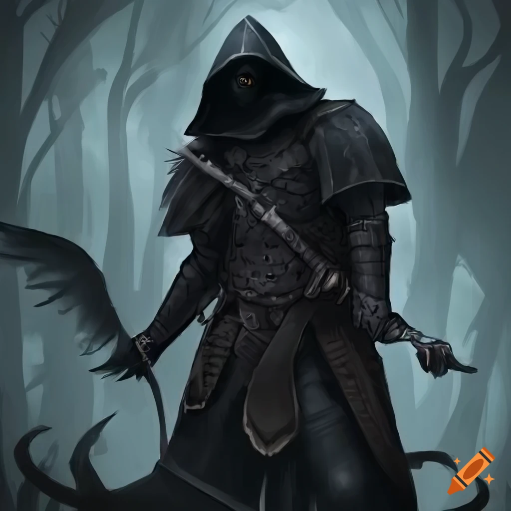 Crow-headed rogue character from DND with hooded leather armor and ...