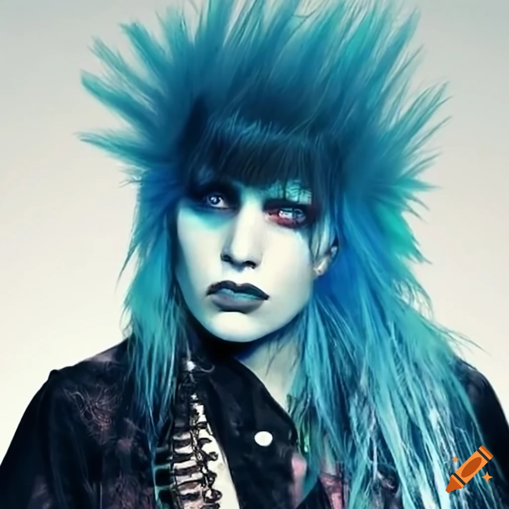 Blue-haired punk-inspired character with sad expression on Craiyon
