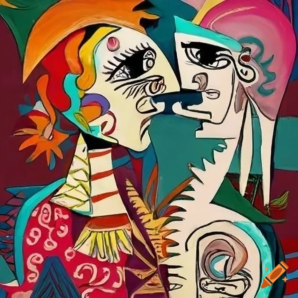 Picasso-inspired couple with guernica zendoodle patterns on Craiyon