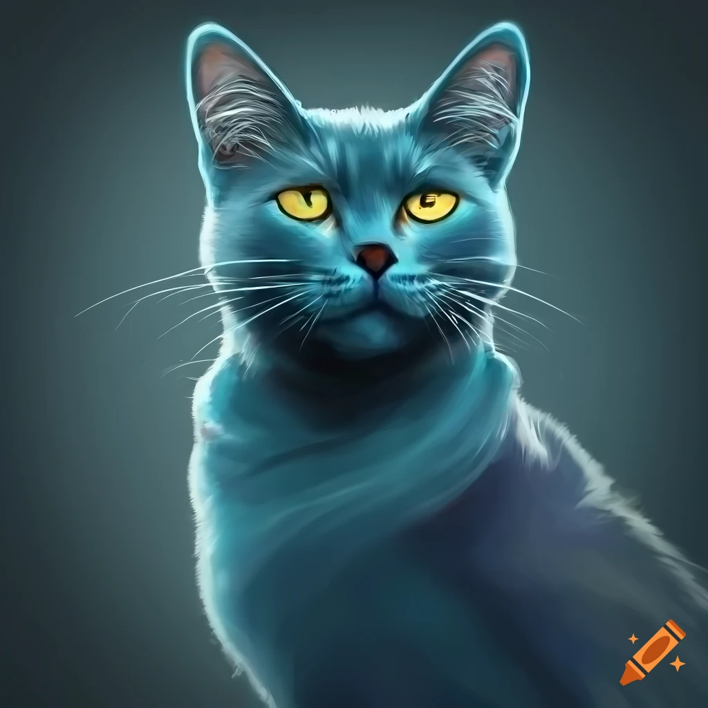 Highly detailed digital painting of a Russian Blue cat on Craiyon