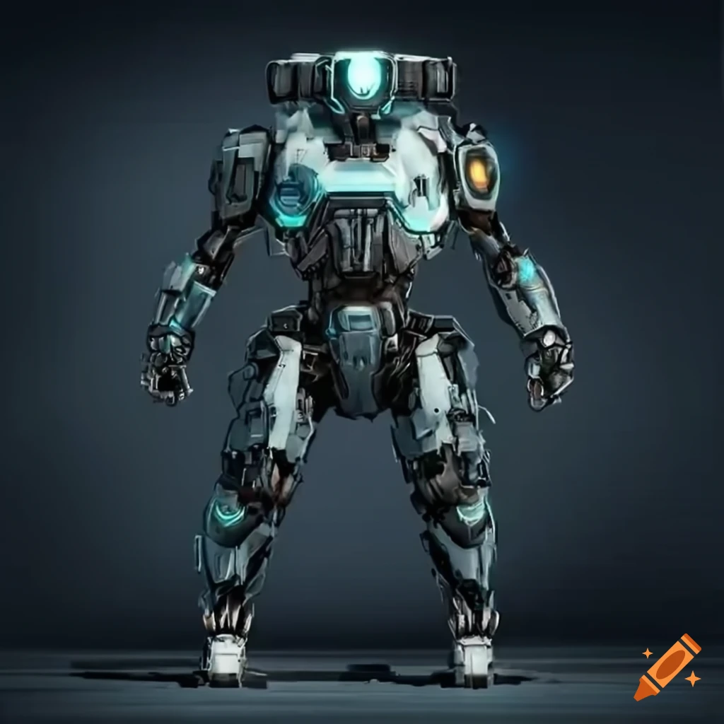 Futuristic mecha robot with armored gun arms and transparent cockpit ...