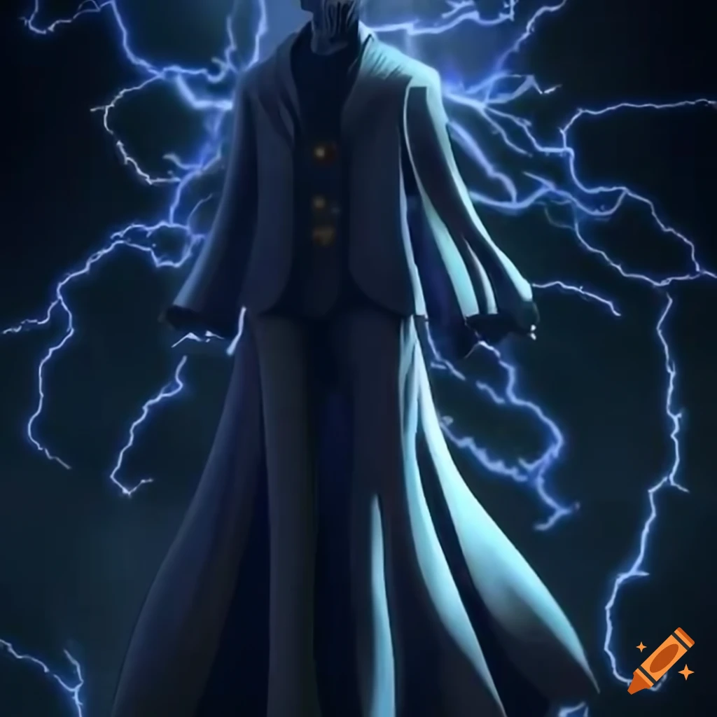Anime style villain with lightning effects and text "electrochemical ...