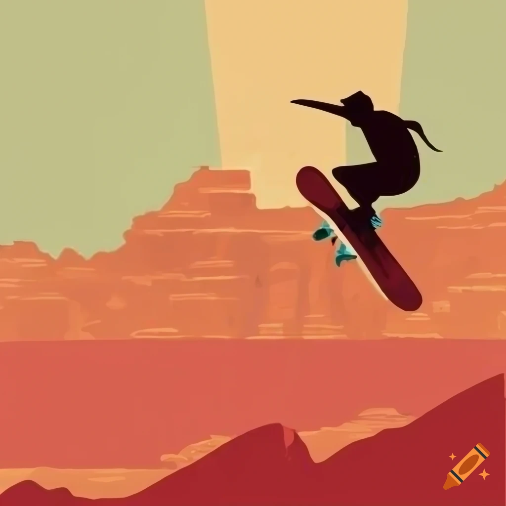 Skateboarder board sliding the rim of the grand canyon in a destination ...