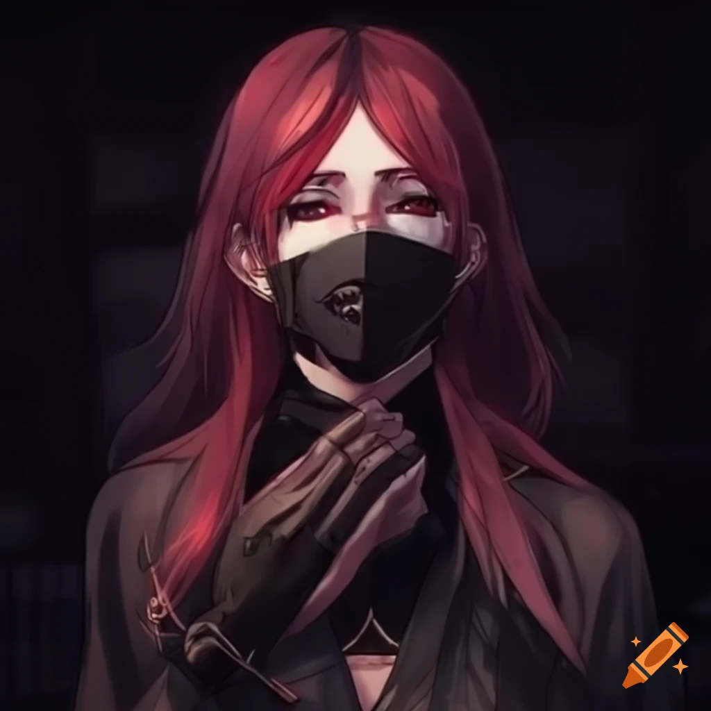 Apocalyptic anime scene with goth woman wearing a medical mask in tokyo ...