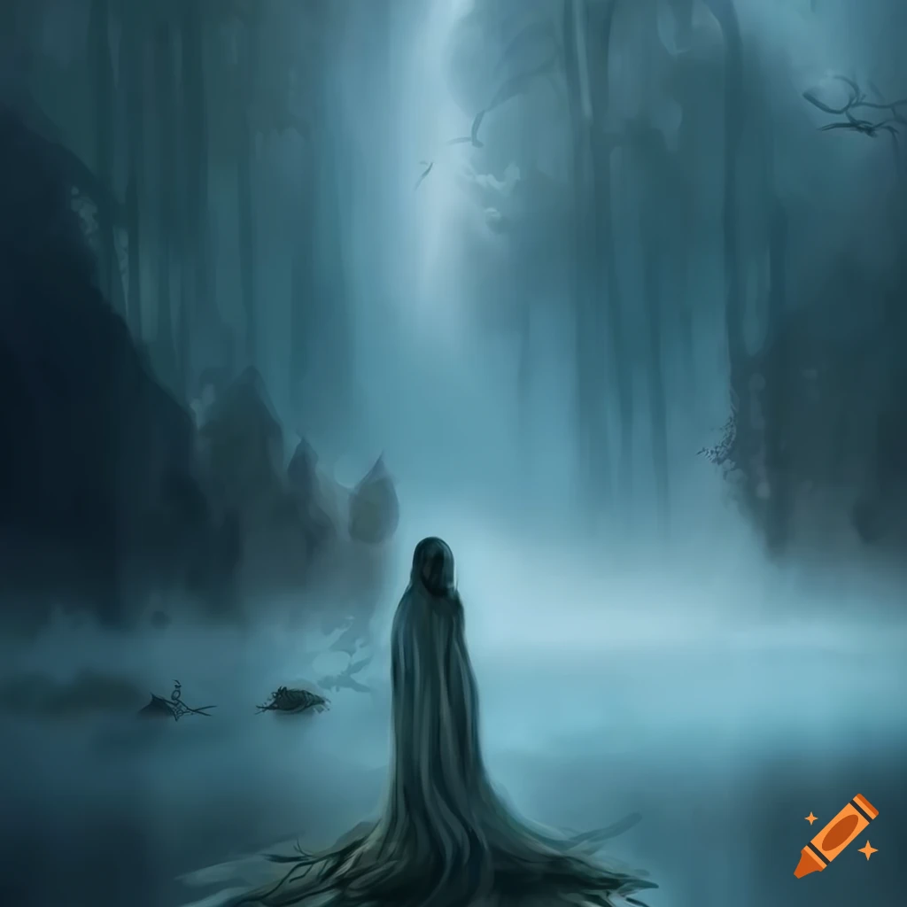 Fairytale mist spirits on the water depicted in highly detailed fantasy ...