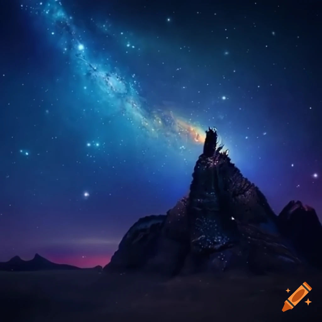 Cosmic landscape with a giant godzilla galaxy creature on Craiyon