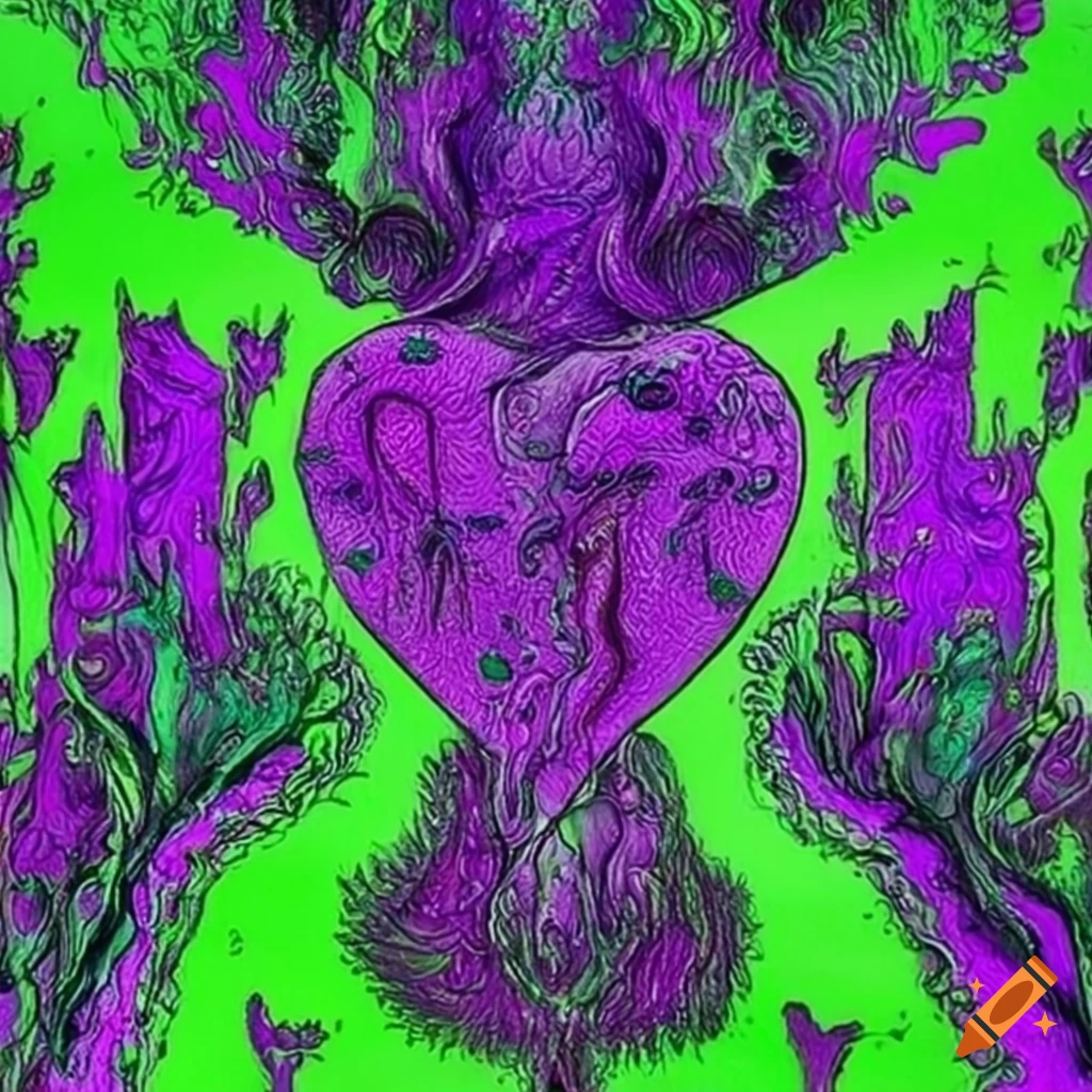Abstract dark purple and green heartbreak theme on Craiyon