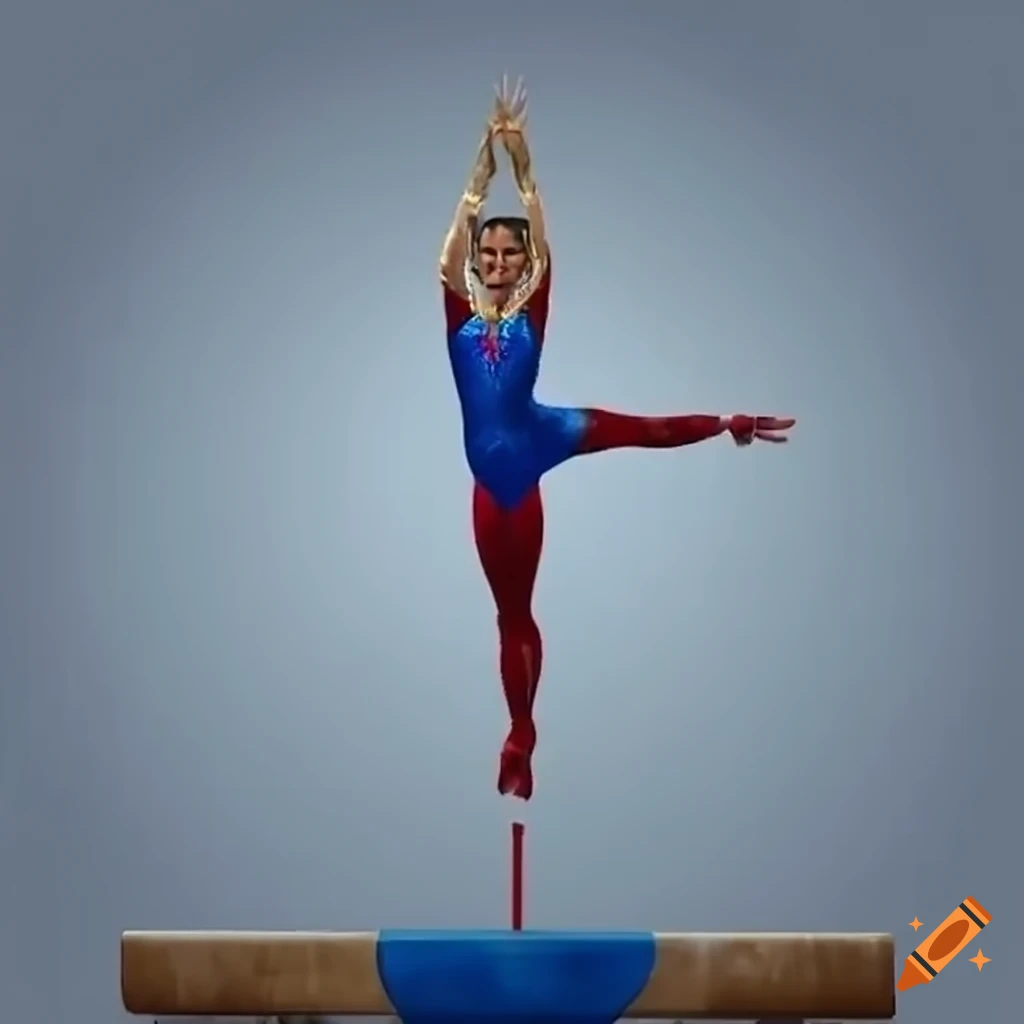 Gymnast performing on a balance beam with a creative twist on Craiyon