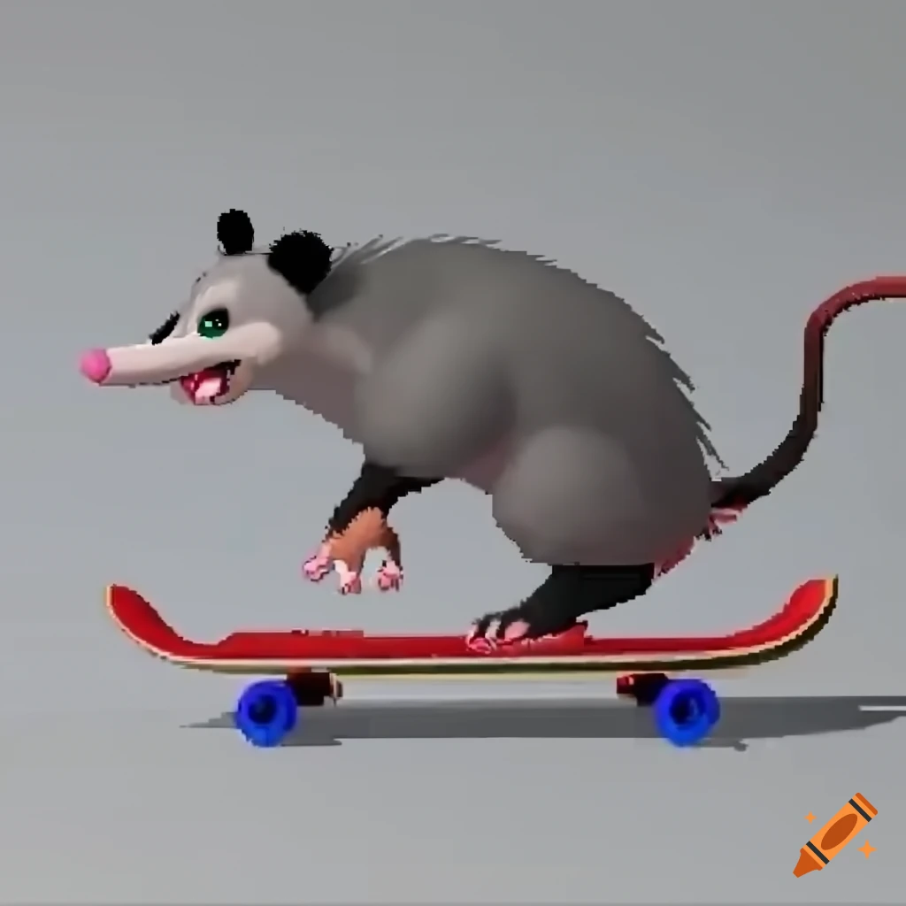 Zoomed out opossum character riding a skateboard from a late 1990's ...