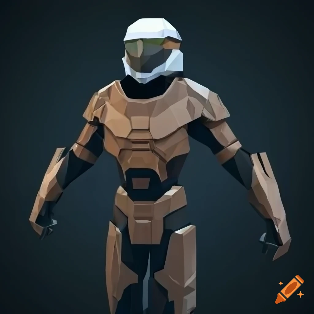 Low poly futuristic sci-fi guard in slim metal armor on Craiyon