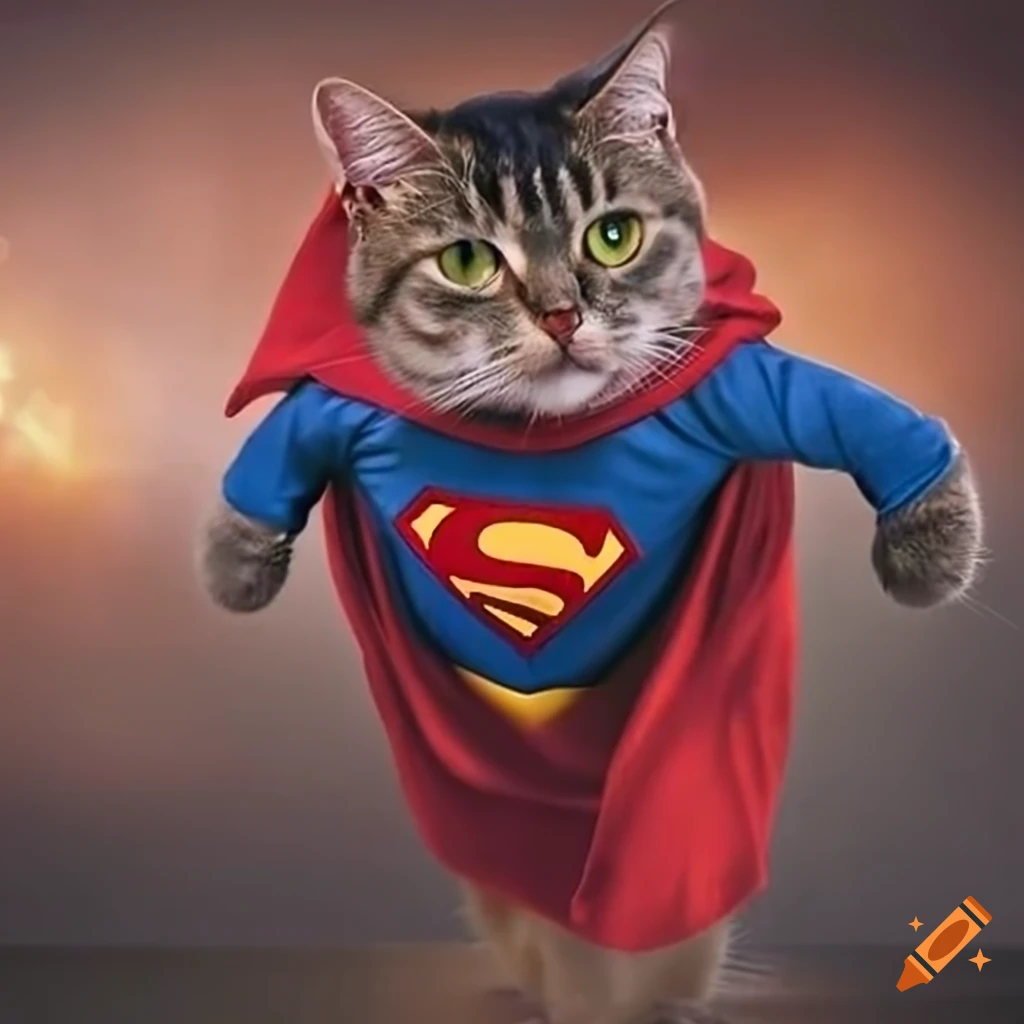 Cat wearing superman costume on Craiyon