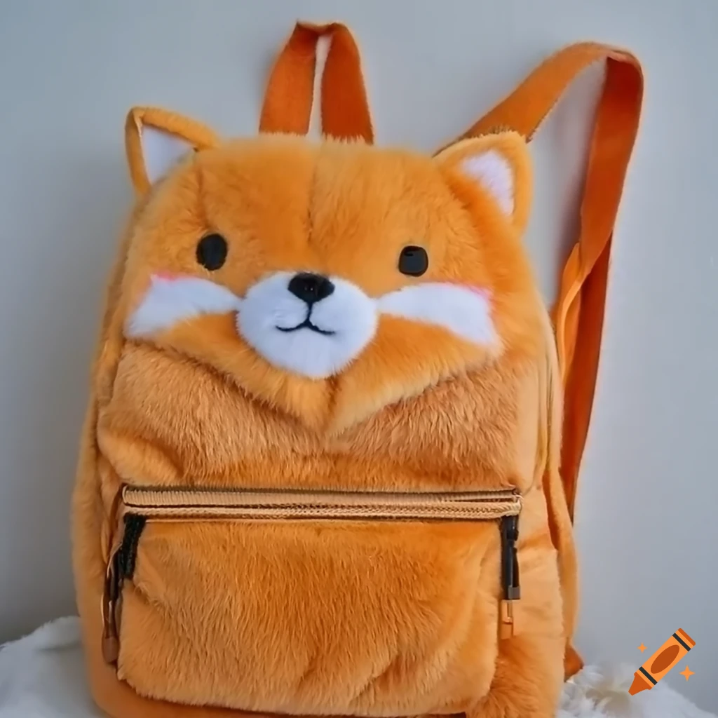 Kawaii orange fluffy fox backpack on Craiyon