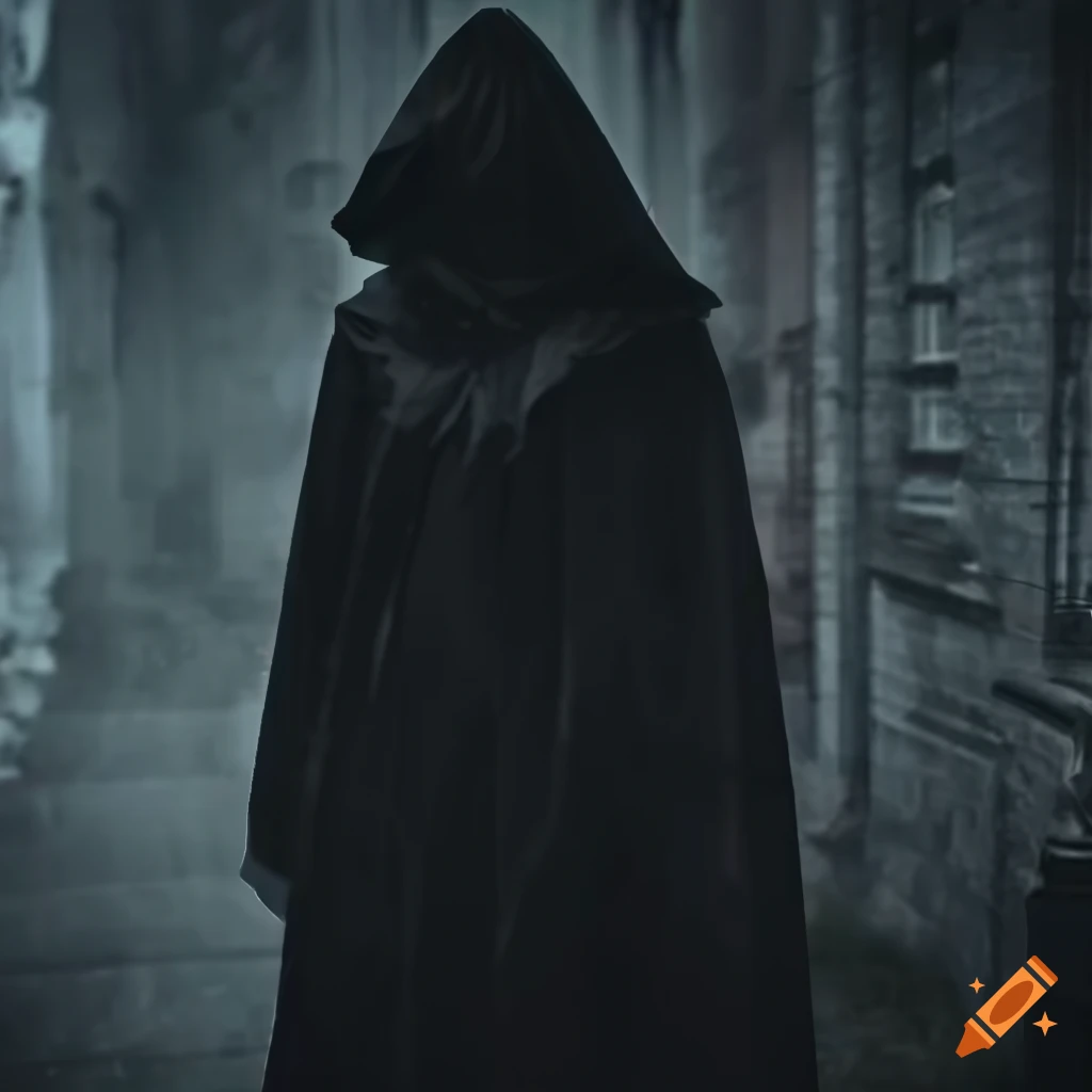 Dark fantasy vampire spy in black cloak with glowing eyes and poison ...