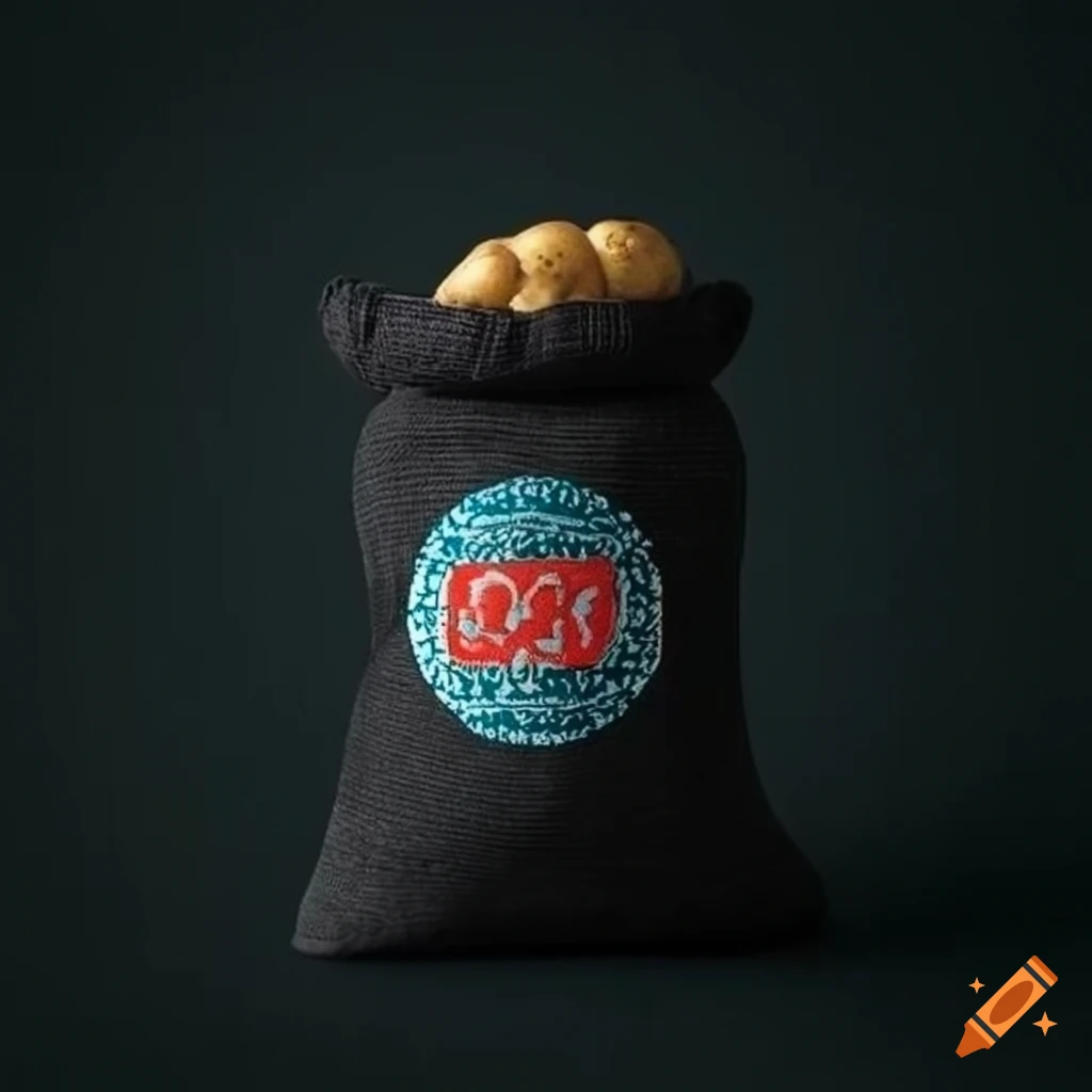 Black sack with branded potato print design on Craiyon