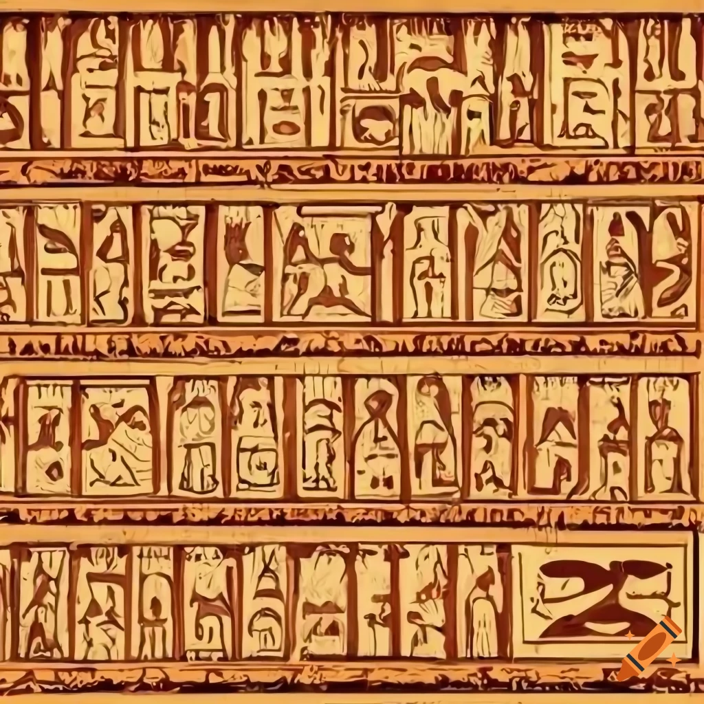 Intricate pattern of ancient Egyptian hieroglyphics illustration on Craiyon