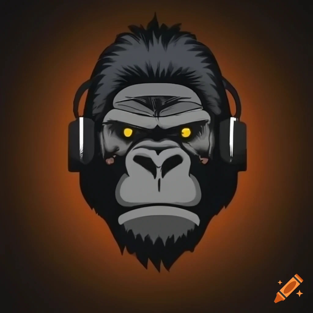 Stylized gorilla head with headphones for a modern youtube channel logo ...