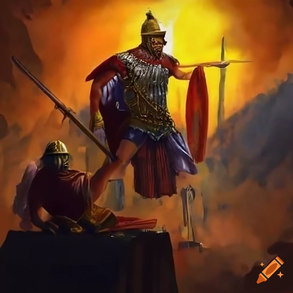 Roman Spartans clashing swords with Persian warriors on a cliffside in ...