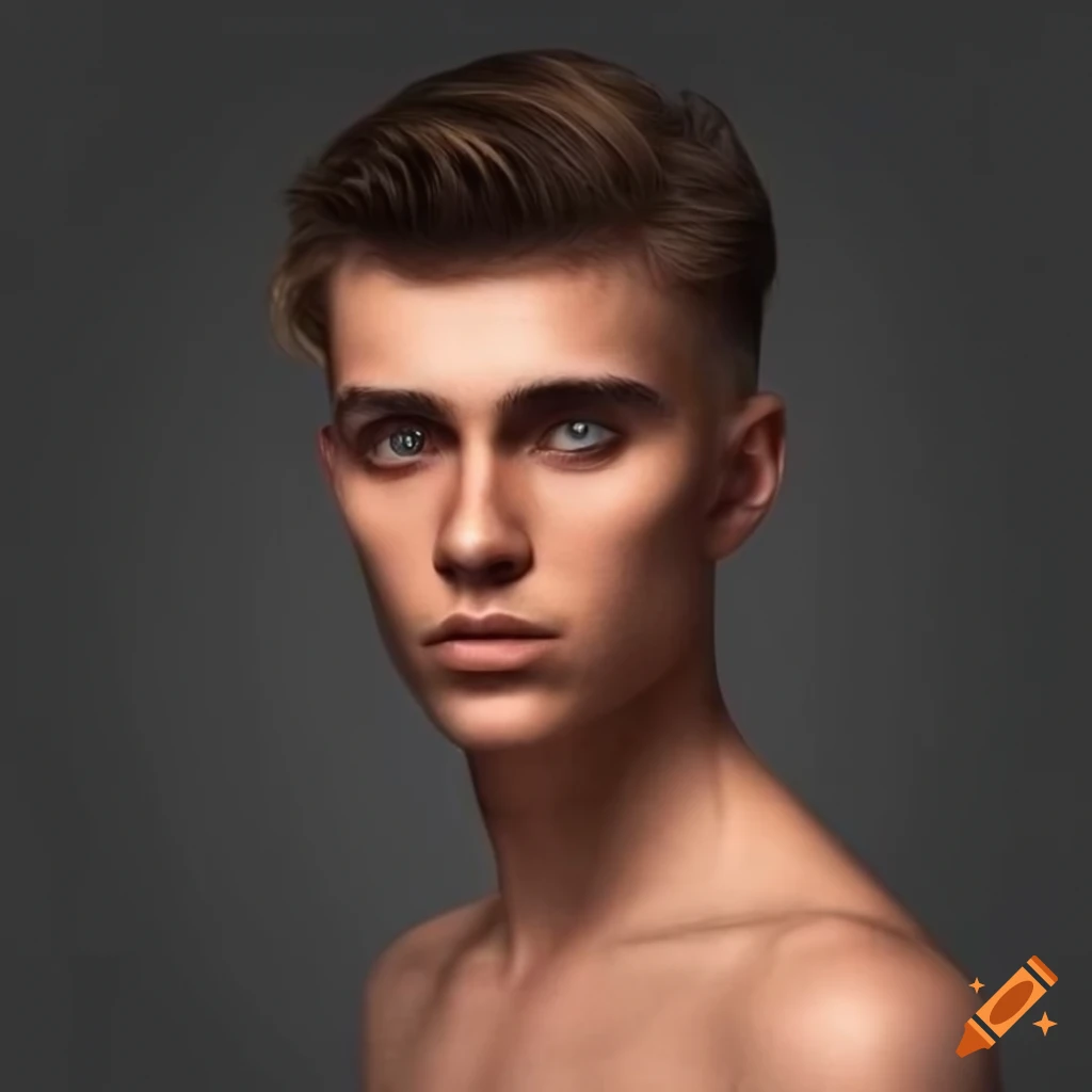 Handsome young man with ashy blond hair and dark reddish brown eyes on ...