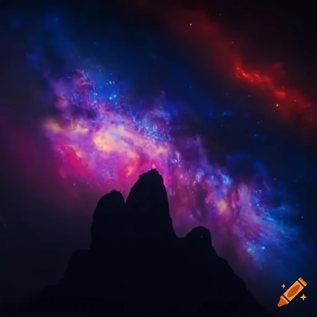 Cosmic landscape with a giant godzilla galaxy creature on Craiyon