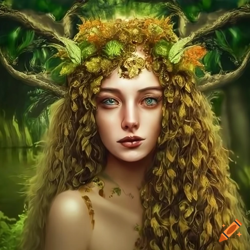 Fairytale dryad nymph with golden hair in leaf dress, highly detailed ... Fairytale dryad nymph with golden hair in leaf dress, highly detailed ...