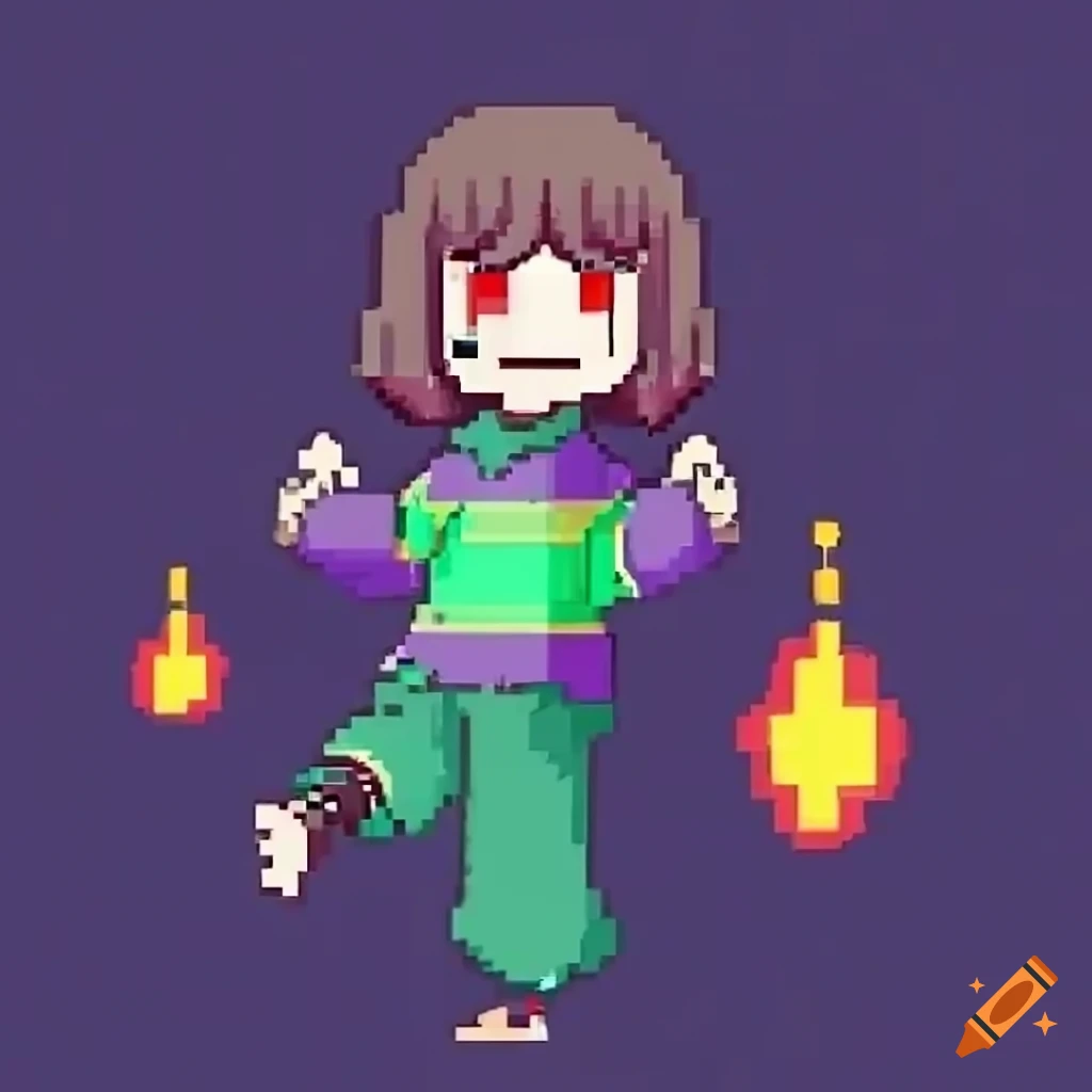 Chara from Undertale performing a belly dance barefoot on Craiyon