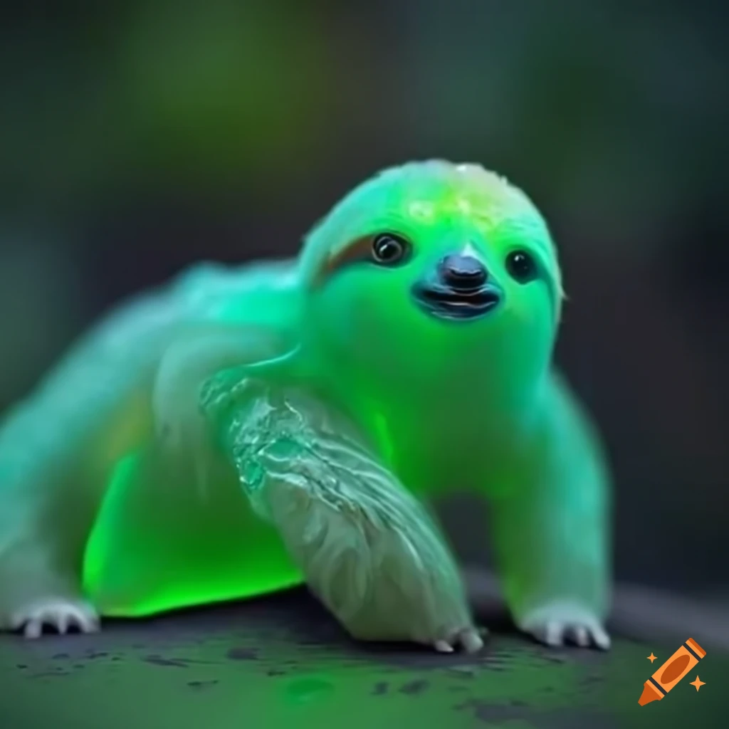 Cute sloth with a body made of green slime in psychedelic colors ...