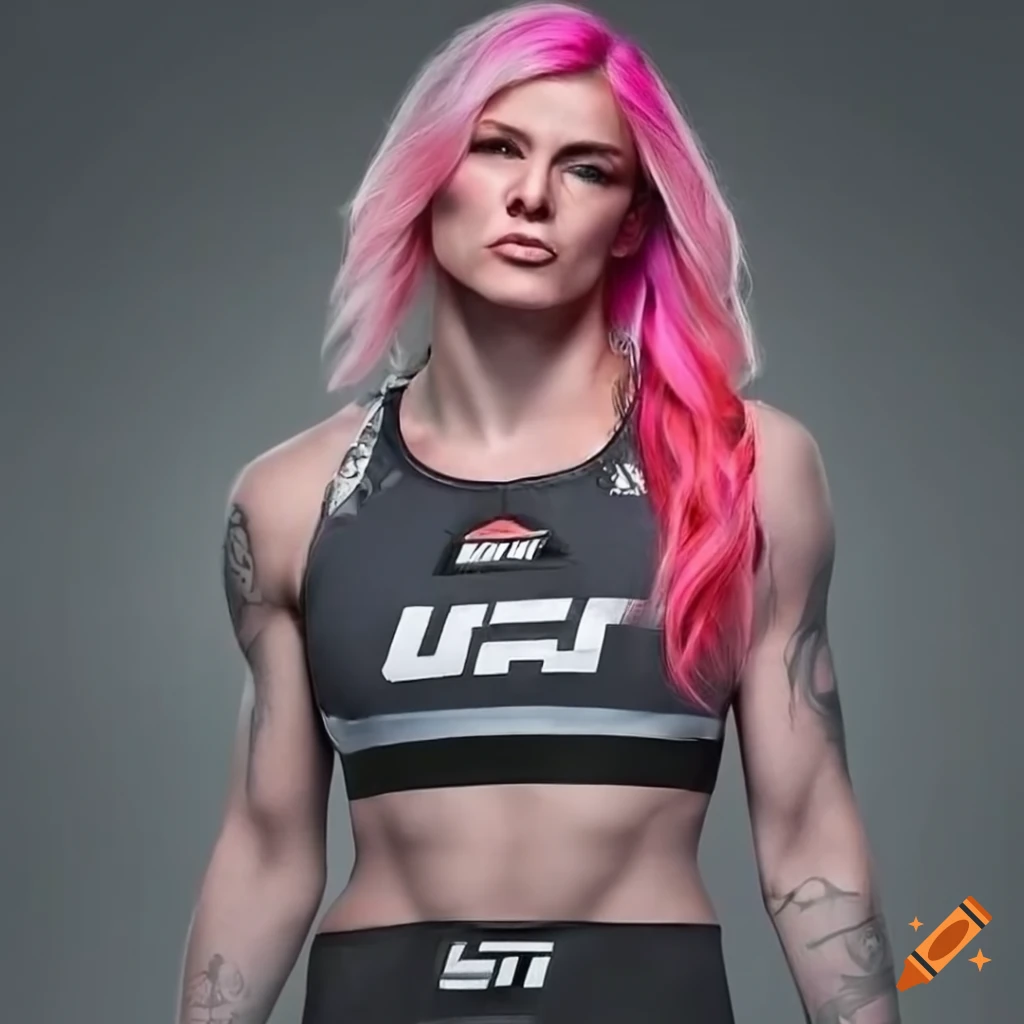 Mia Blackbolt Ufc Fighter In Grey And Black Gear With Pink Hair On Craiyon