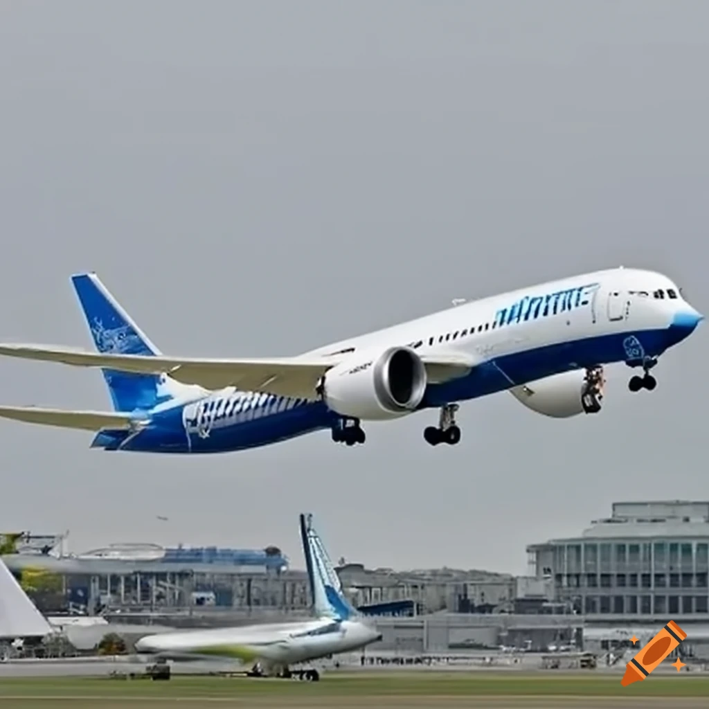 Boeing 787-9 dreamliner aircraft preparing to take off on Craiyon